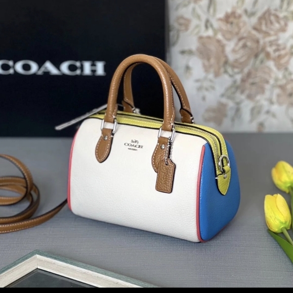 Coach | Bags | Coach Mini Rowan Pebbled Leather Crossbody Colorblock ...